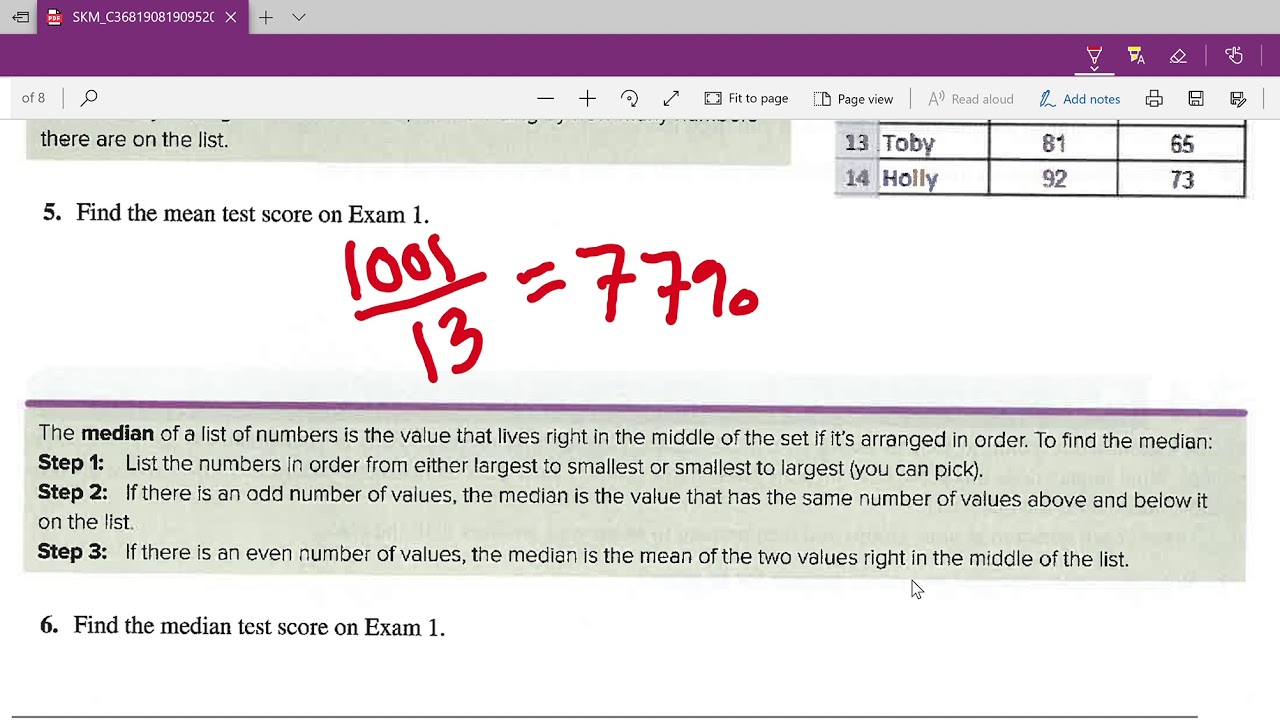 Lesson 2-1 (Using Measures of Average) Class Work - YouTube