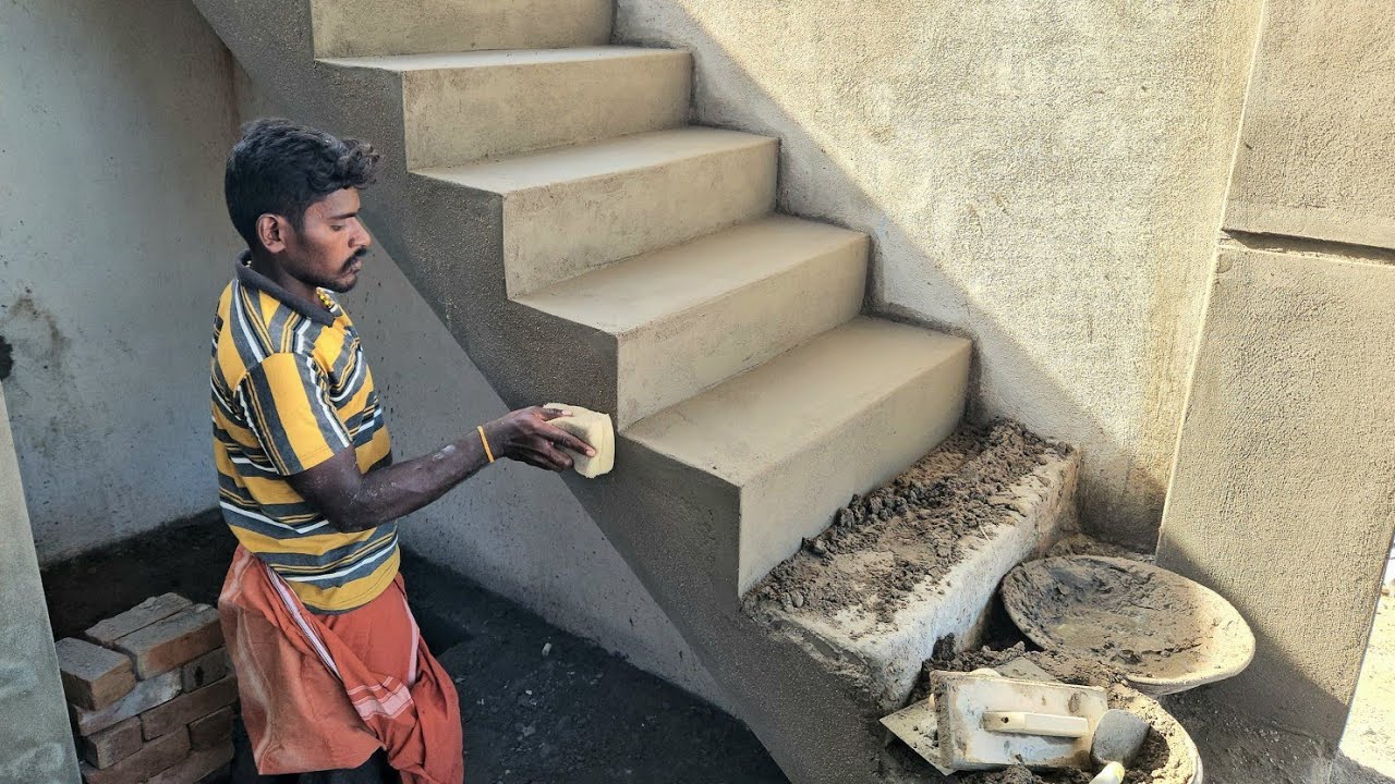 Technology of Stairs_Indoor Design Brick Steps Plastering With Cement ...