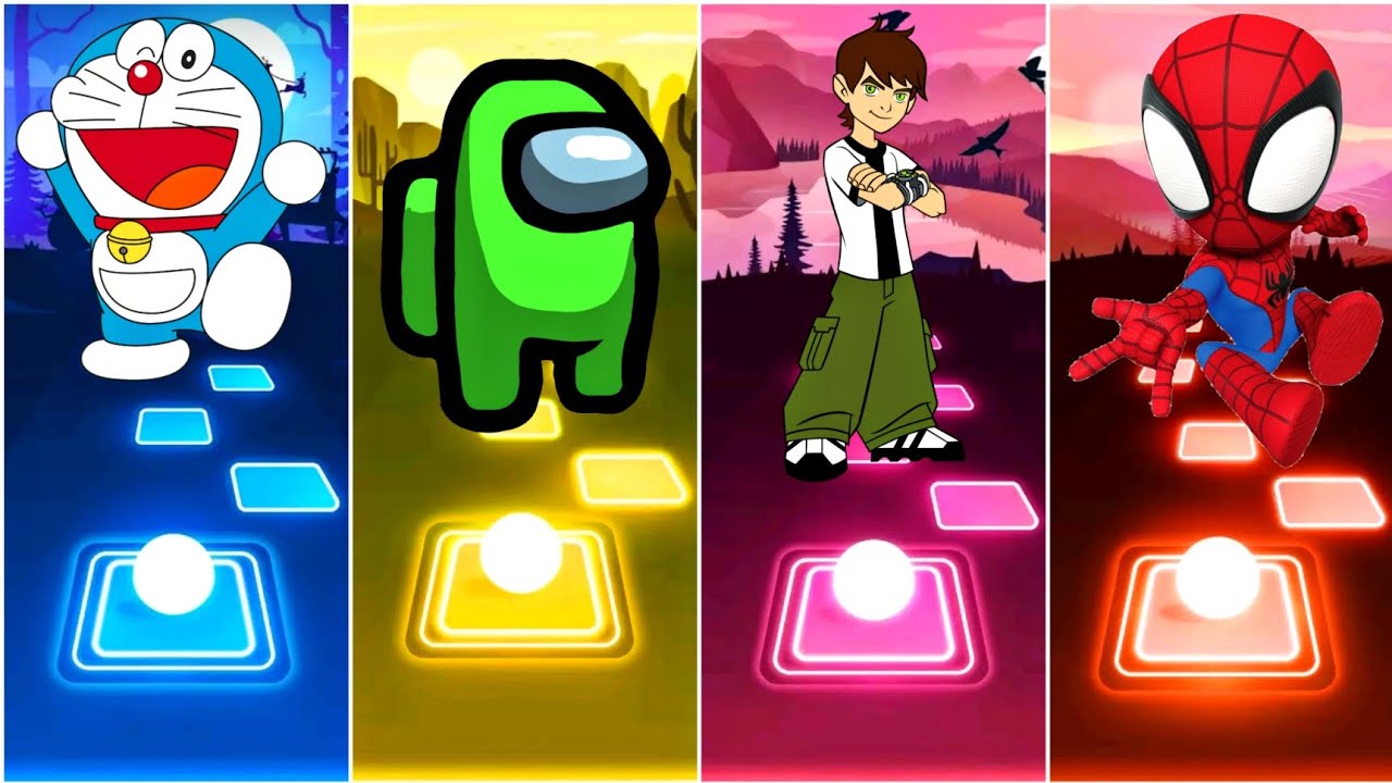 Doraemon vs Among Us vs Ben 10 vs Spiderman | Tiles Hop EDM Rush - YouTube