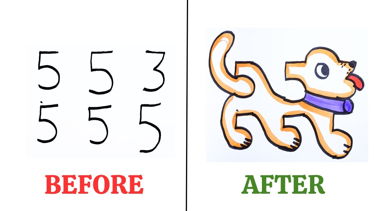 A Best Way To Draw A Dog With 5 5 3 Number | How To Draw | Step By Step ...