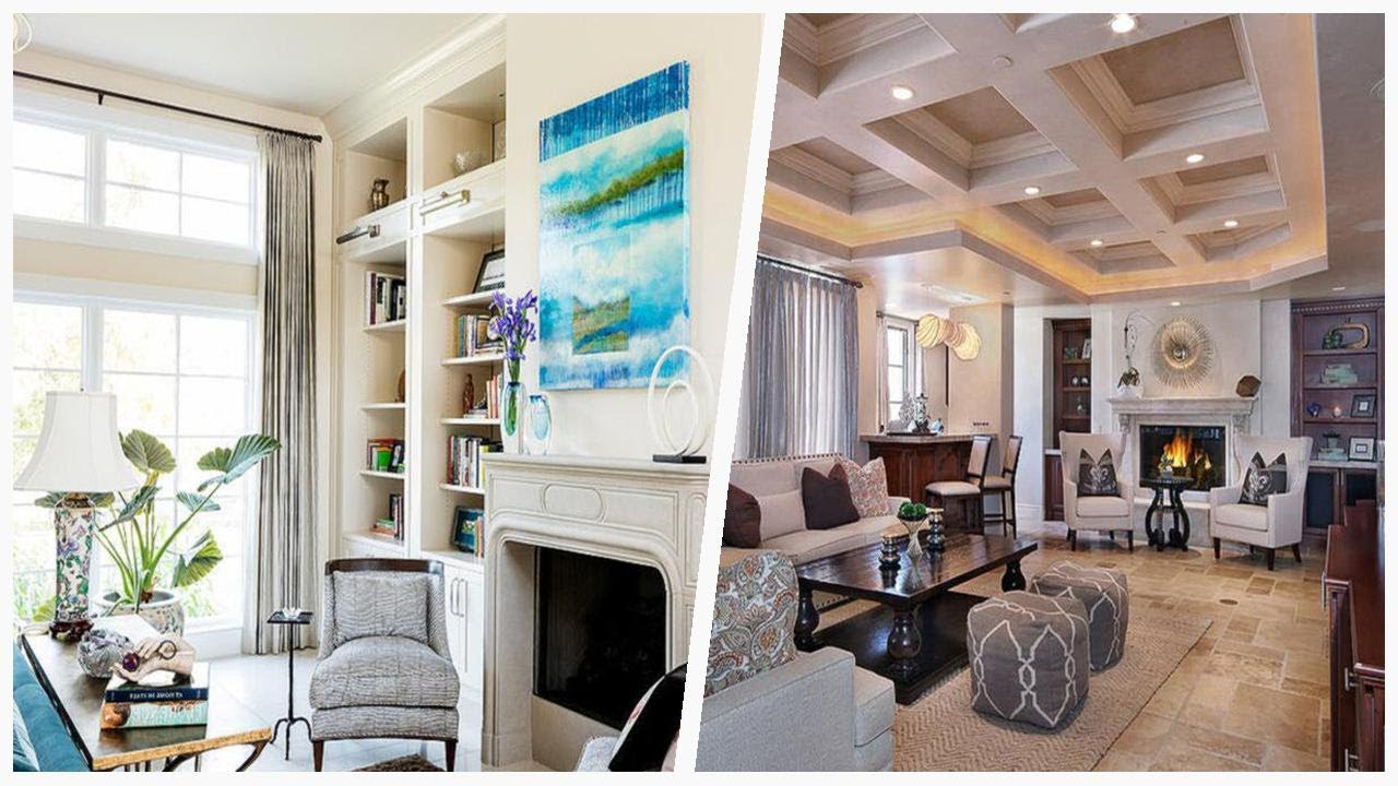 75 Limestone Floor Family Room With A Concrete Fireplace Design Ideas ...