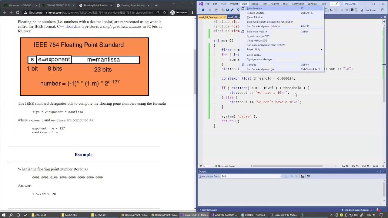 9.2 C/C++ floating point roundoff-errors and comparisons - YouTube