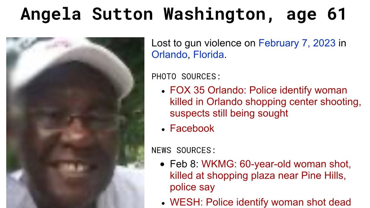 ORLANDO, FL FEB 7, 2023, ANGELA SUTTON WASHINGTON 61 SHOT KILLED AT ...