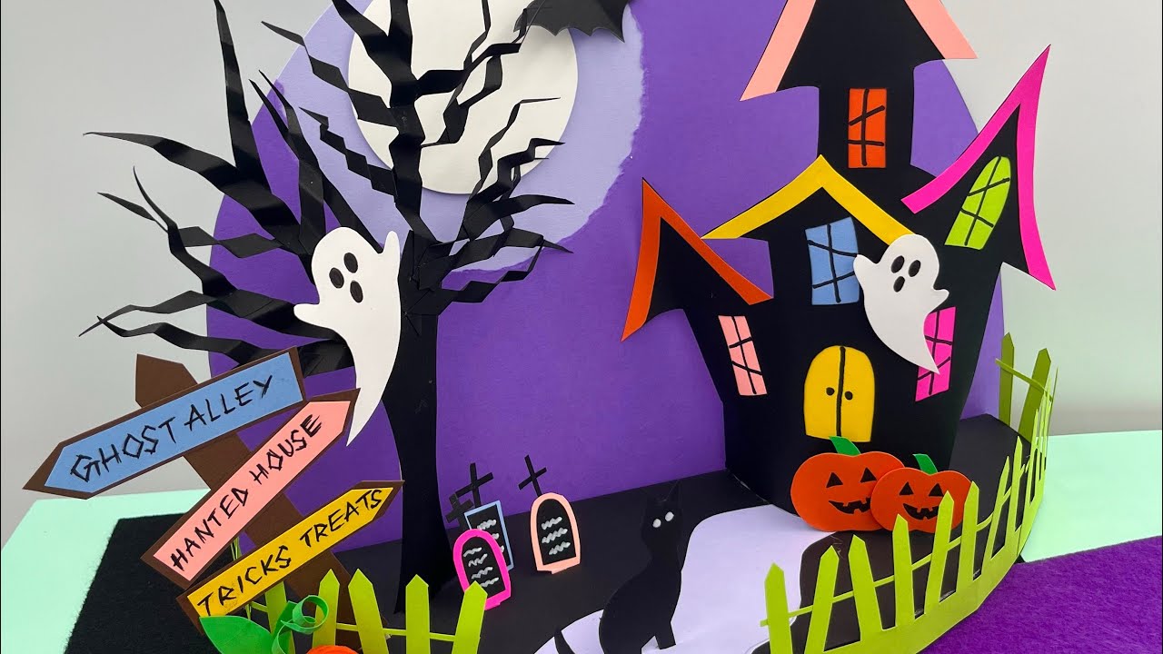 DIY unique 3D haunted house paper scene - YouTube