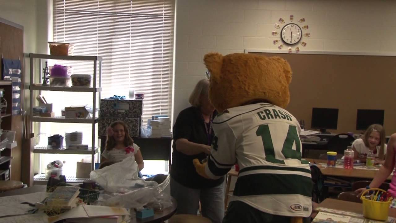 Iowa Wild's Crash Surprises Ms. Stanley - YouTube
