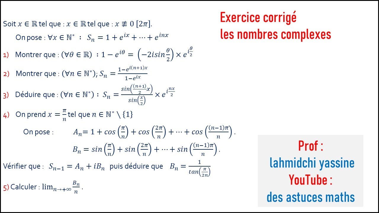 les nombres complexes : exercice corrigé - YouTube