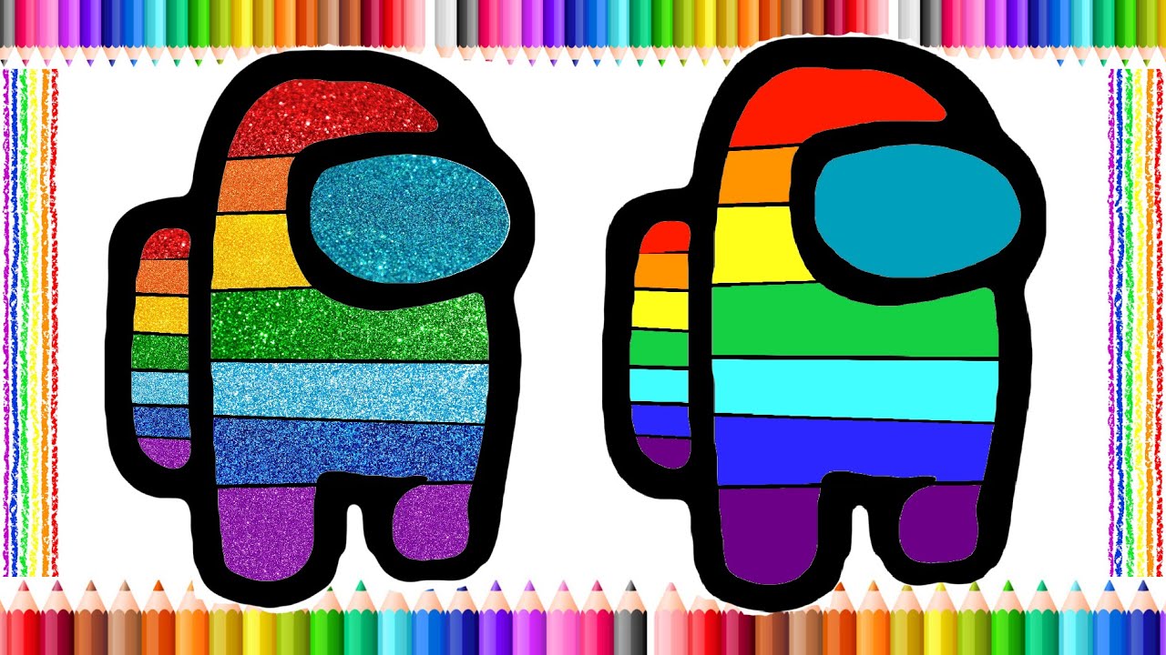 Rainbow glitter among us coloring page/Among us ASMR rainbow coloring ...