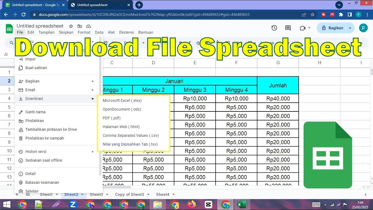 Cara Download File Spreadsheet - YouTube