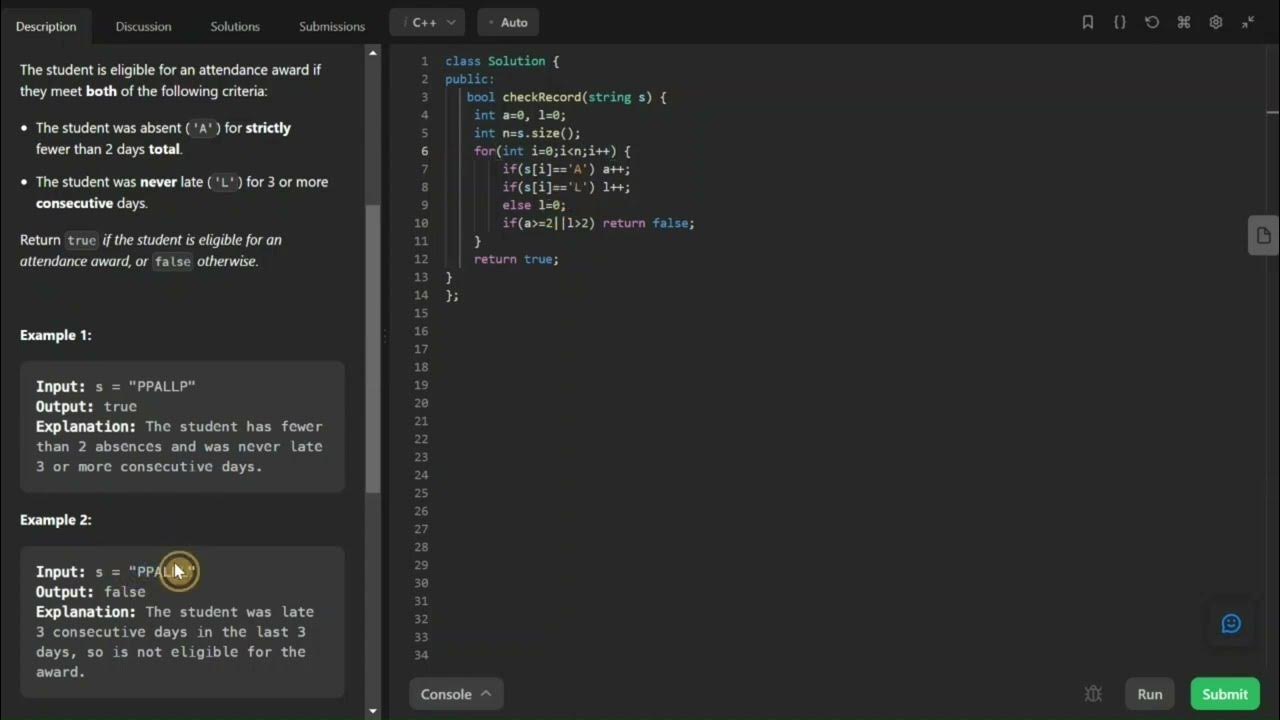 Student Attendance Record I || LeetCode || C++ || Easy Solution || Simple Approach || String ...