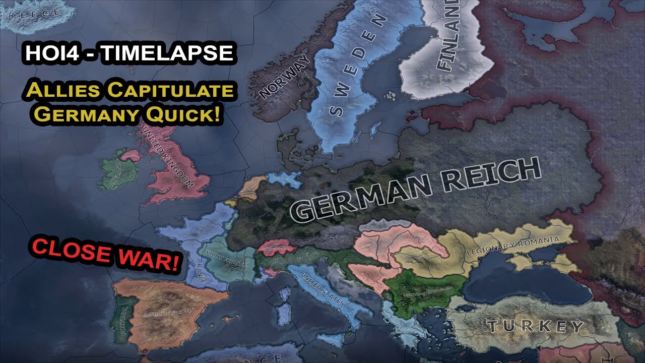 HOI4 Timelapse - Close WW2! Allies Capitulate Germany Quick! - YouTube