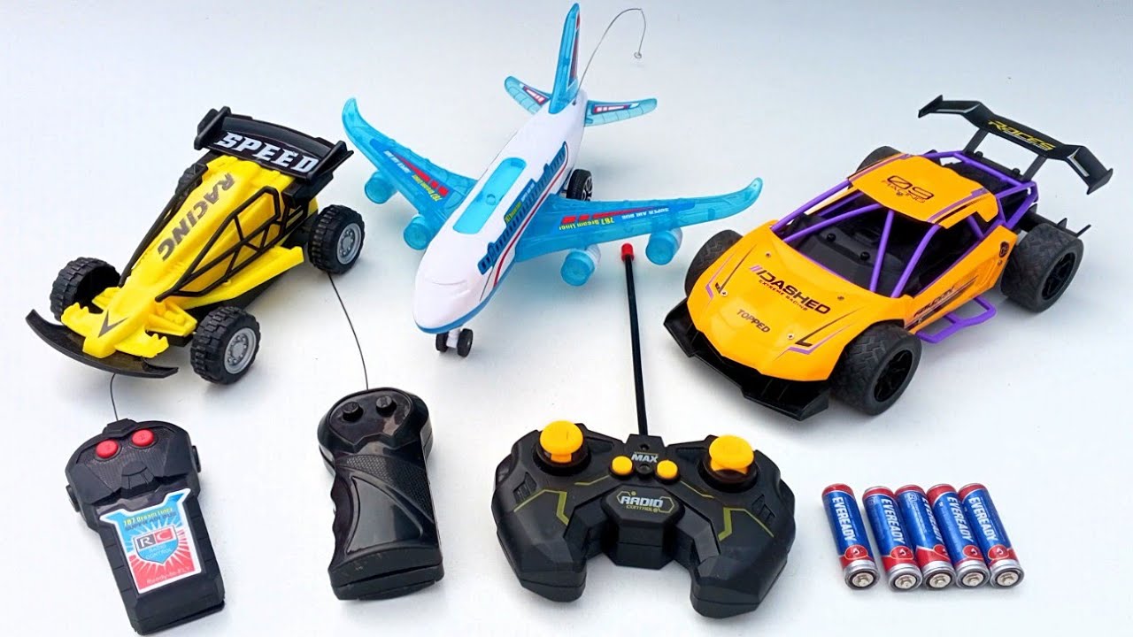sports RC car and racing RC car and A380 airbus aeroplane unboxing in ...