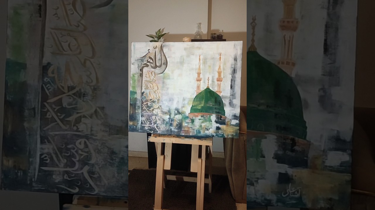 Acrylic painting of Gumbad e khizra with arabic calligraphy 30/36"#art ...