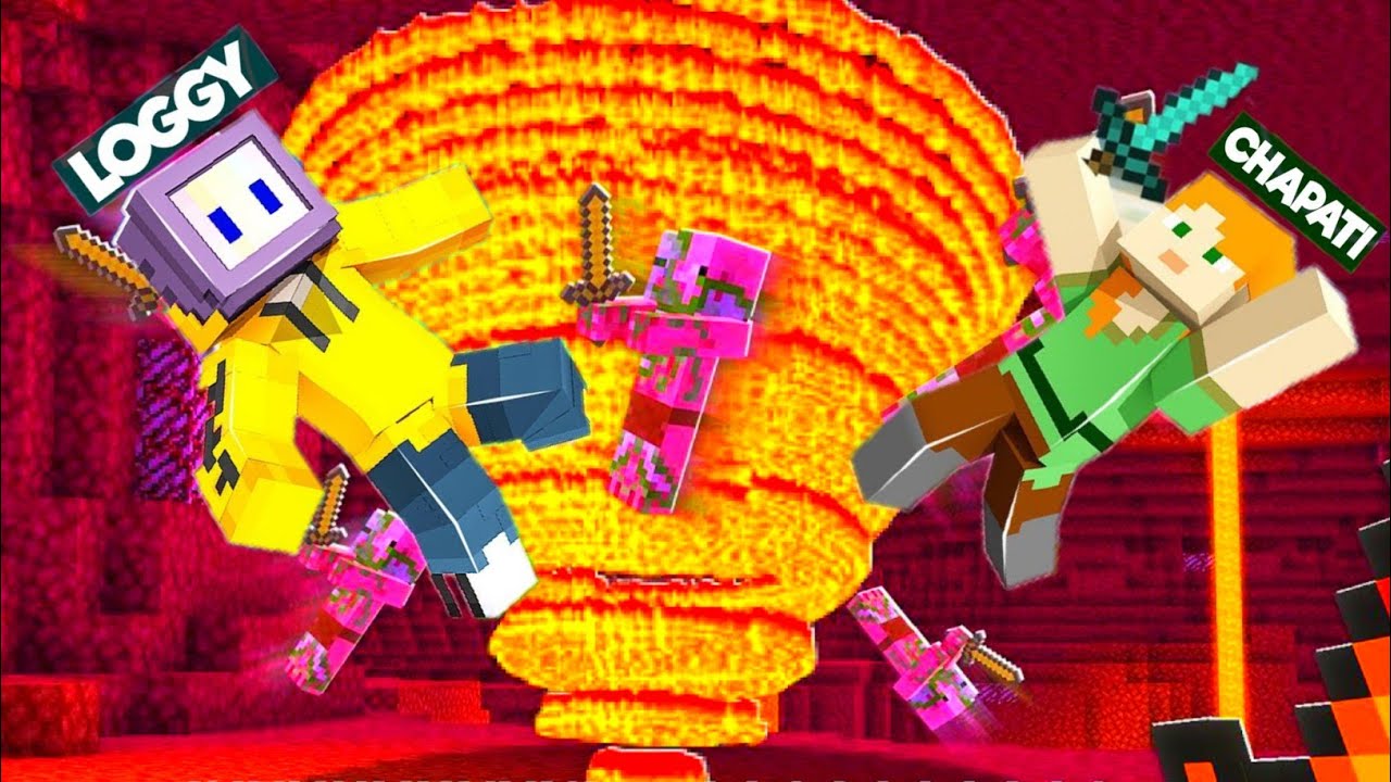😱LOGGY AND CHAPATI STUCK ON TORNADO IN NETHER MINECRAFT | Loggy ...