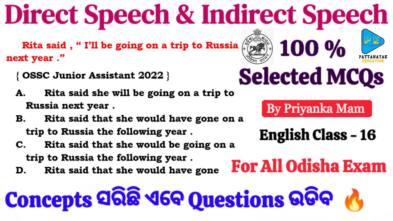 Direct Speech and Indirect Speech || Narration Selected MCQs with PYQ || Change of Speech ...