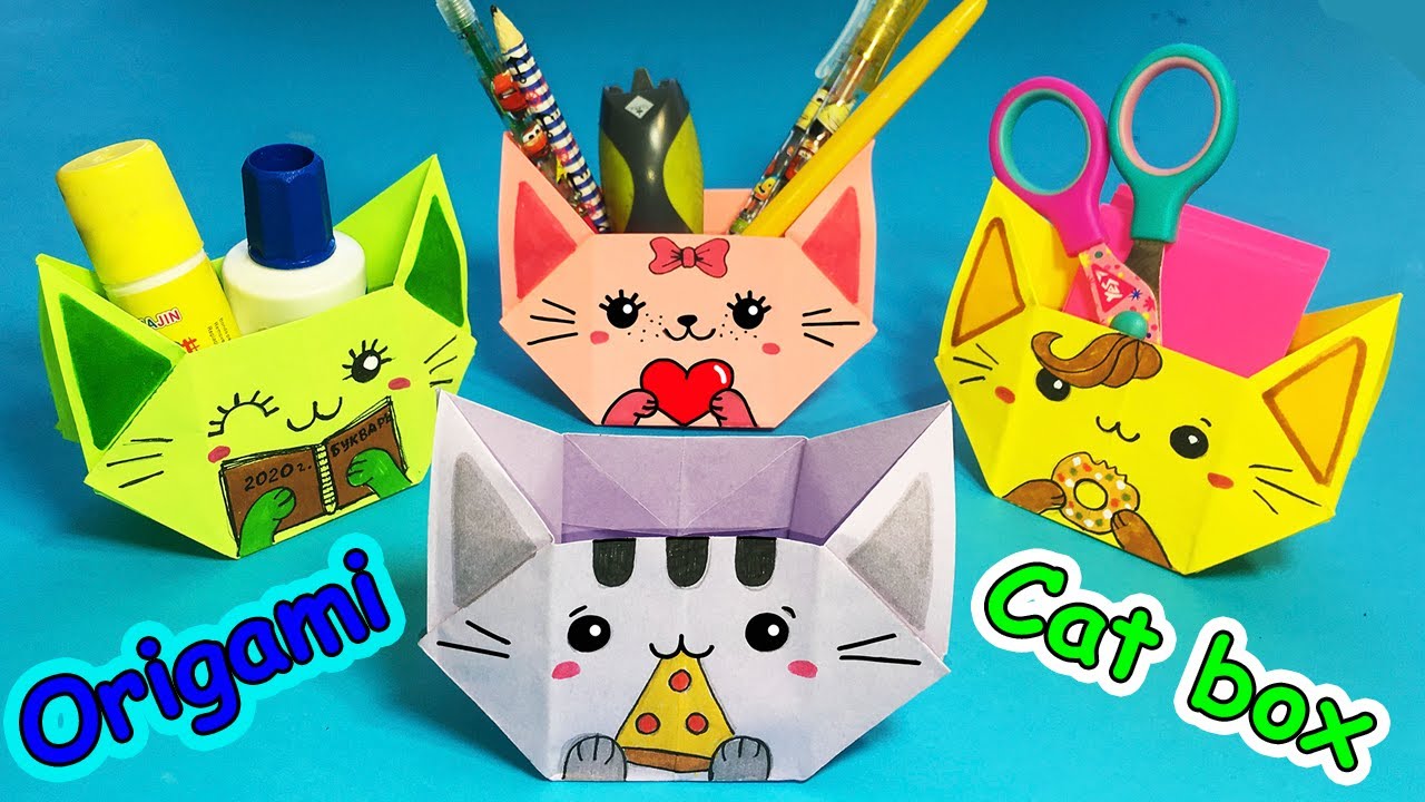 Origami cat box | Back to School 2020 | ОРИГАМИ Коробочка Котик из ...