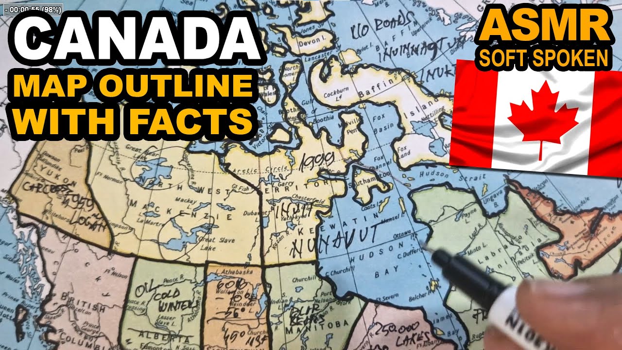 ASMR - Drawing CANADA regions map outline and explaining best known ...