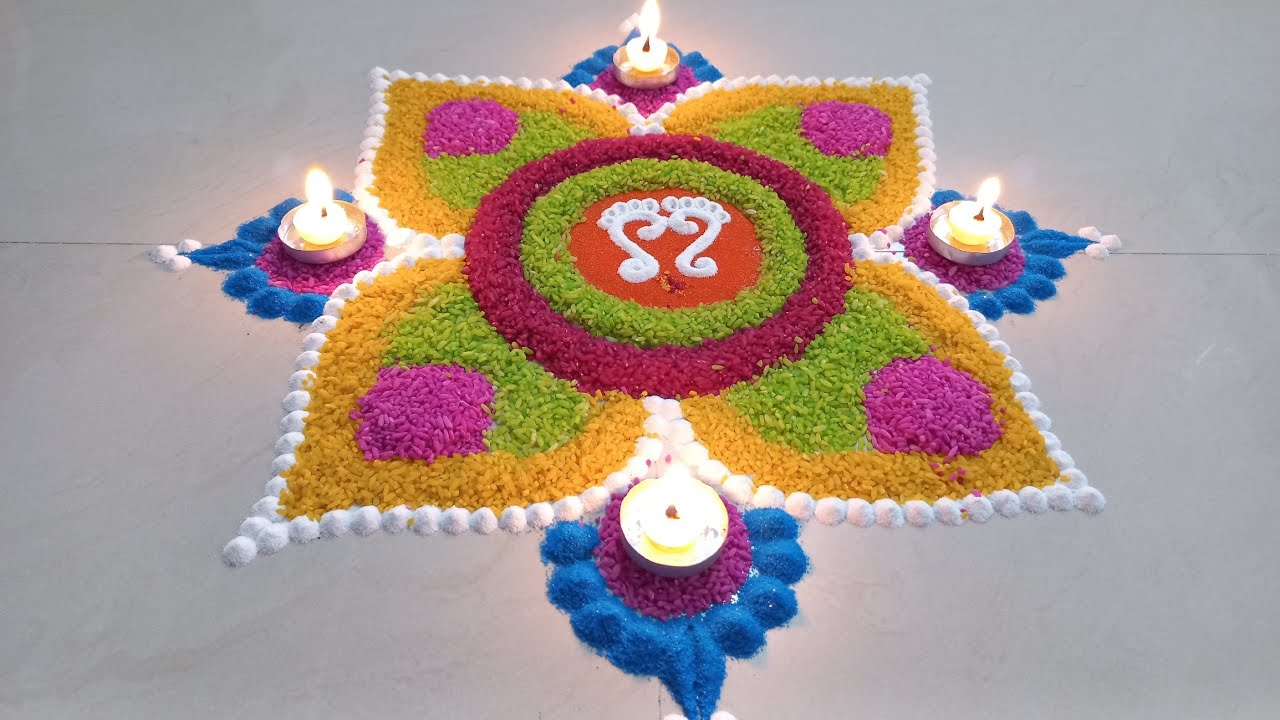 Rice Rangoli Design |Chawal Ki Rangoli |Laxmi Pujan Rangoli |Diwali ...