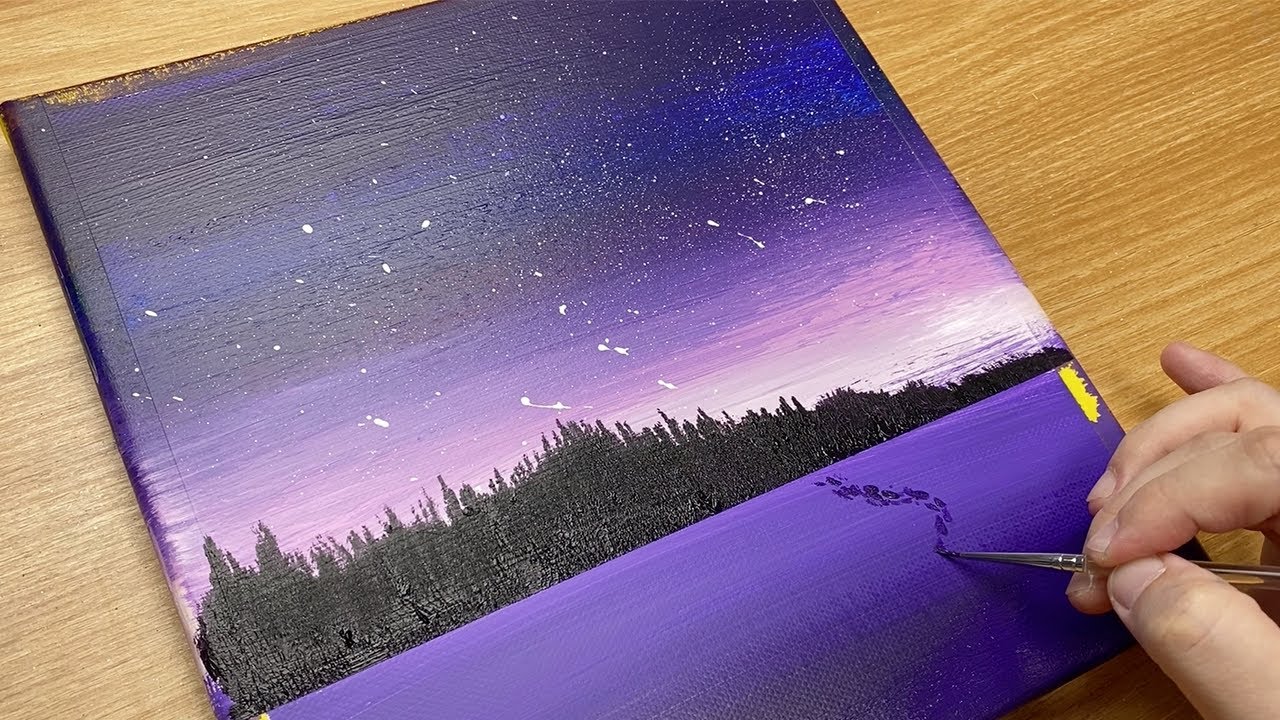 Easy Way to Paint Purple Nightscape︱Simple Acrylic Painting #020 ...