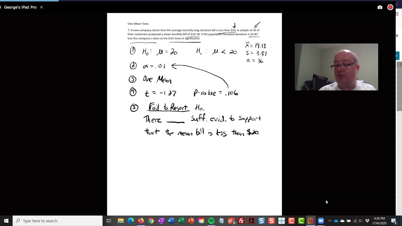 Final Review - One Mean Test - YouTube
