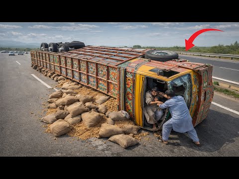 Unbelievable Truck Accident 😱 | Massive Traffic Jam | Driver Safely Rescued 🚛🔥 #truckaccident  