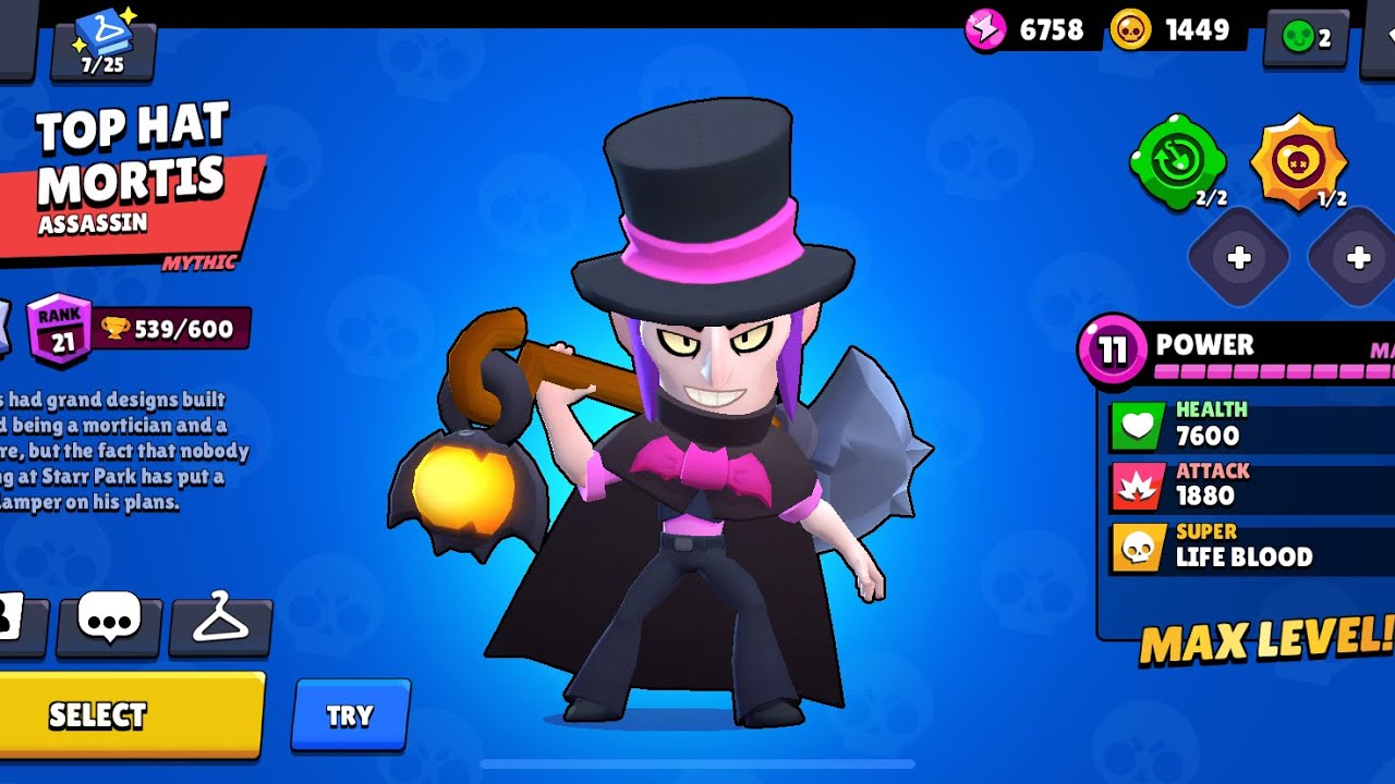 Brawler of Mythic Top Hat Mortis Max Level Gameplay | Brawl Stars ...