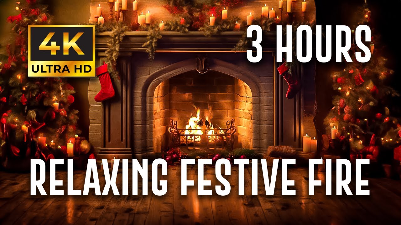 Magical Christmas Fireplace | 3 hours | Cozy Logs with Twinkling Lights ...