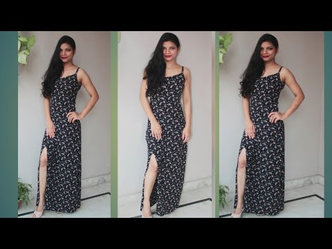 Long dress with side slit, designer dress cutting by easy stitching ...