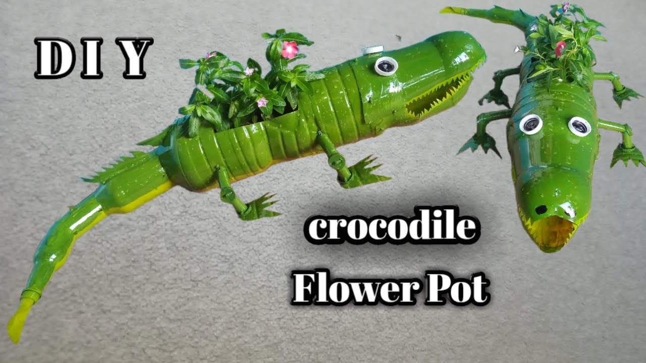 Crocodile Flower Pot From Plastic Bottles / home garden - YouTube