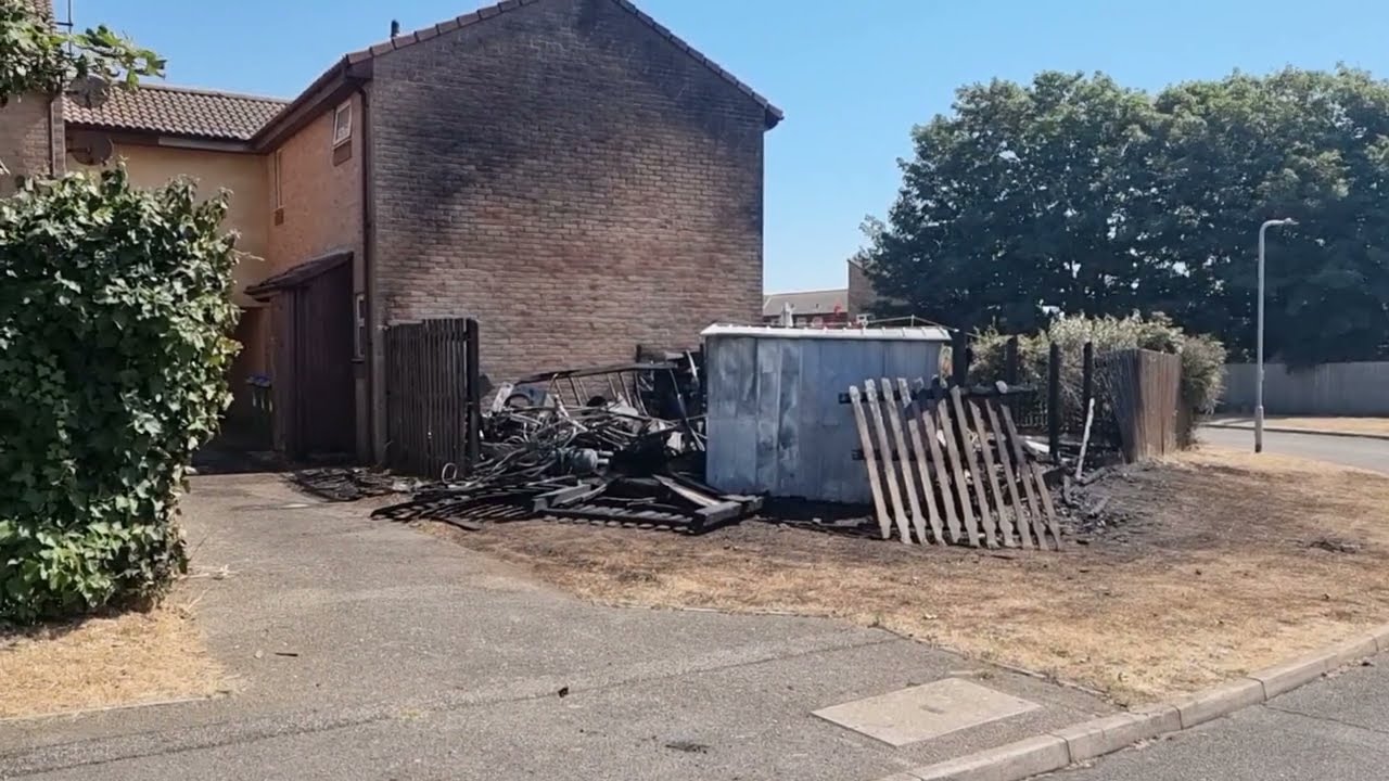 Three dogs rescued from a garden fire at a house in Peacehaven - YouTube