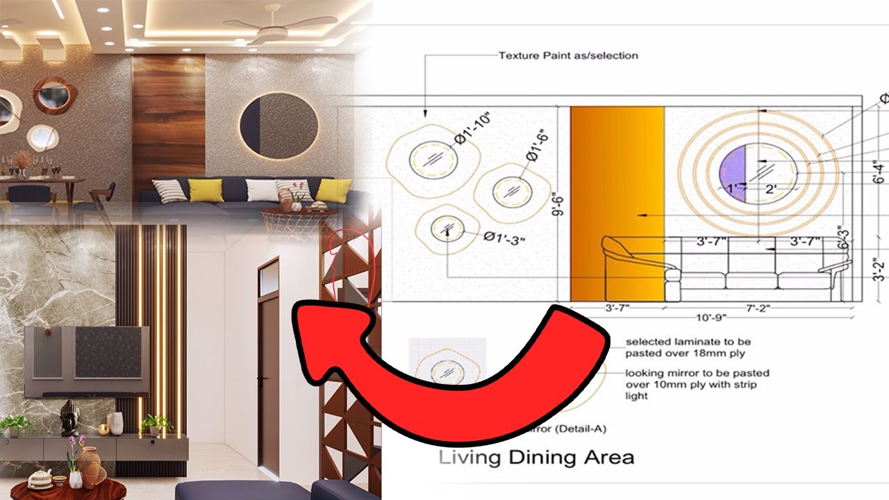 Living room and Dinning complete design | Interior working drawing and ...