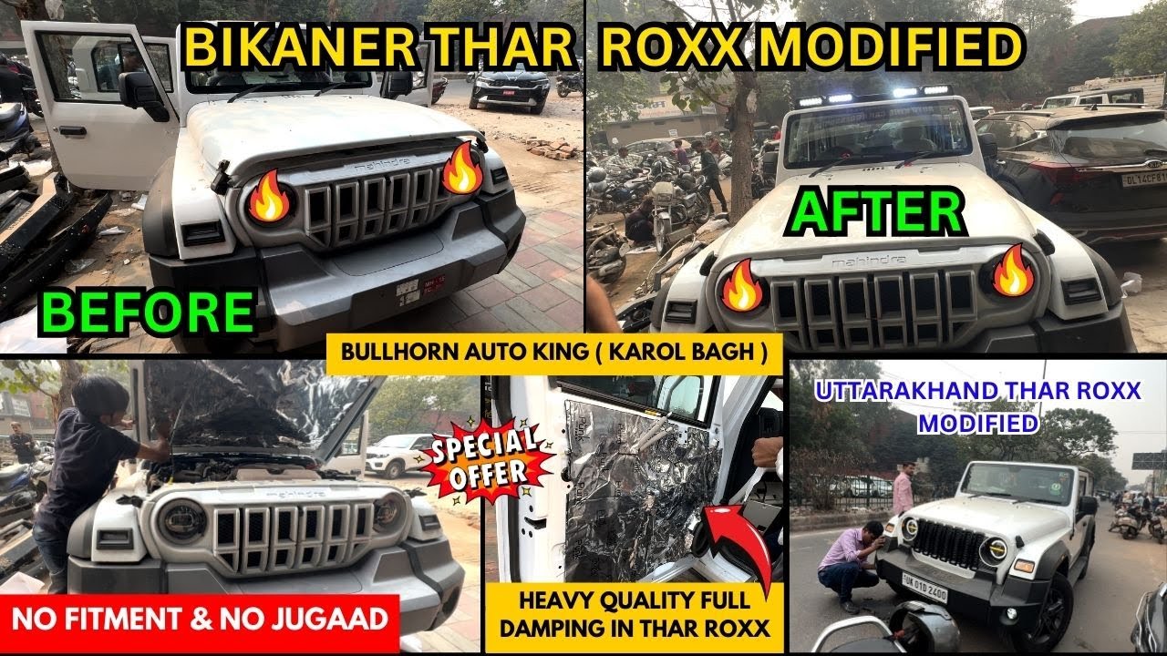 Bikaner Thar Roxx Modification Full Damping 💥 Defender Lights 🔥 thar ...