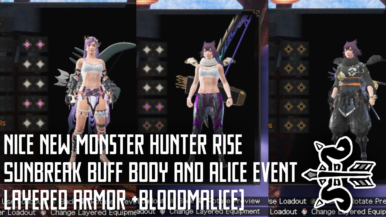 Nice New Monster Hunter Rise Sunbreak Buff Body and Alice Event Layered Armor +Bloodmalice ...