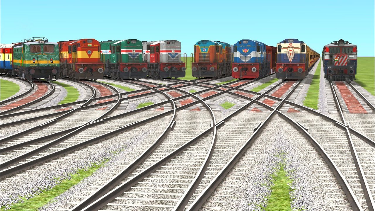 8 TRAIN CROSSING ON ONE SIDED CURVED BRANCHED CUT RAILROAD | Rail India ...