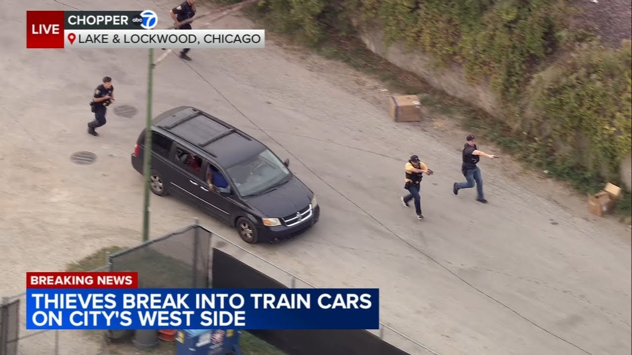 Police officers with guns drawn chase train car thieves - YouTube