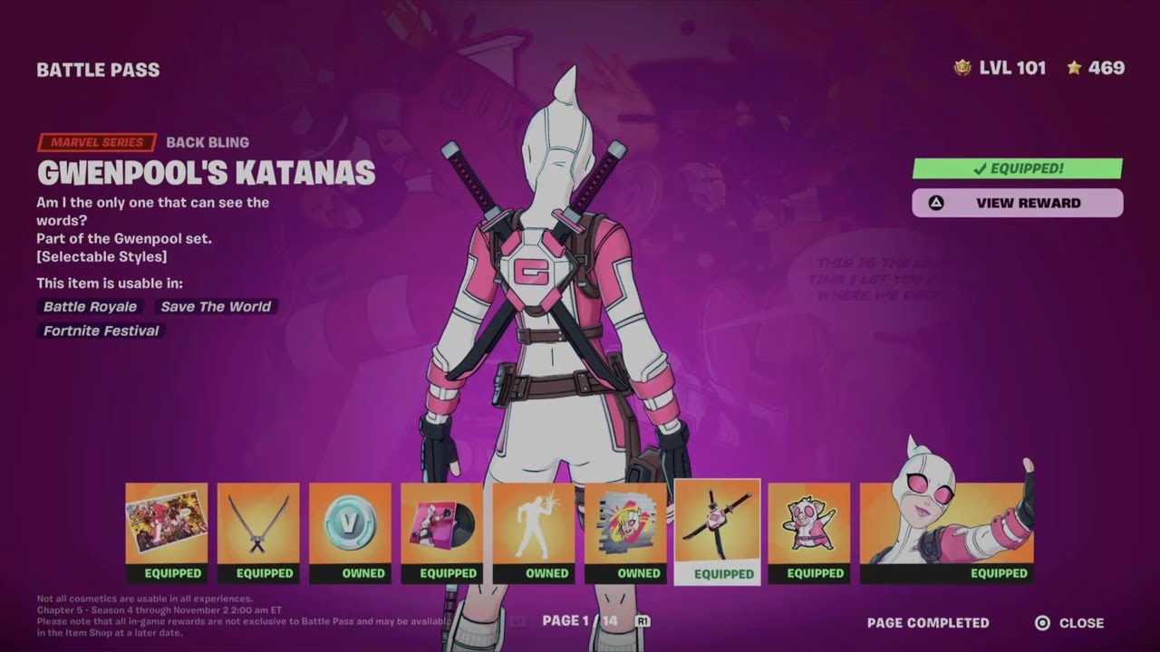 How to Unlock Gwenpool's Katanas Back Bling in Fortnite | Battle Pass ...