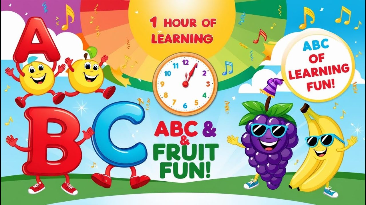 One Hour Learning Video for Kids | 📚 ABC & Fruit Fun! 🍎🎶 - YouTube