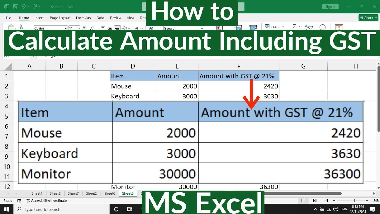How to Calculate Amount with GST in MS Excel | How to Calculate GST ...