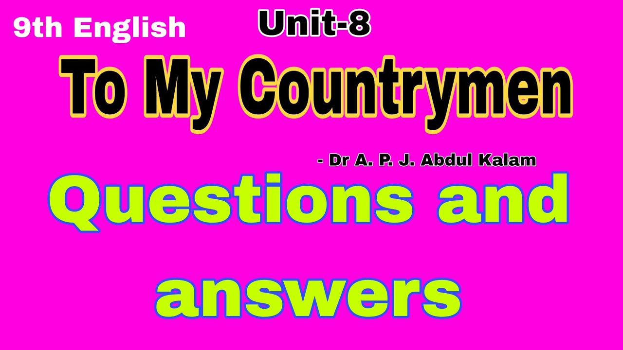 9th english to my countrymen question answer - YouTube