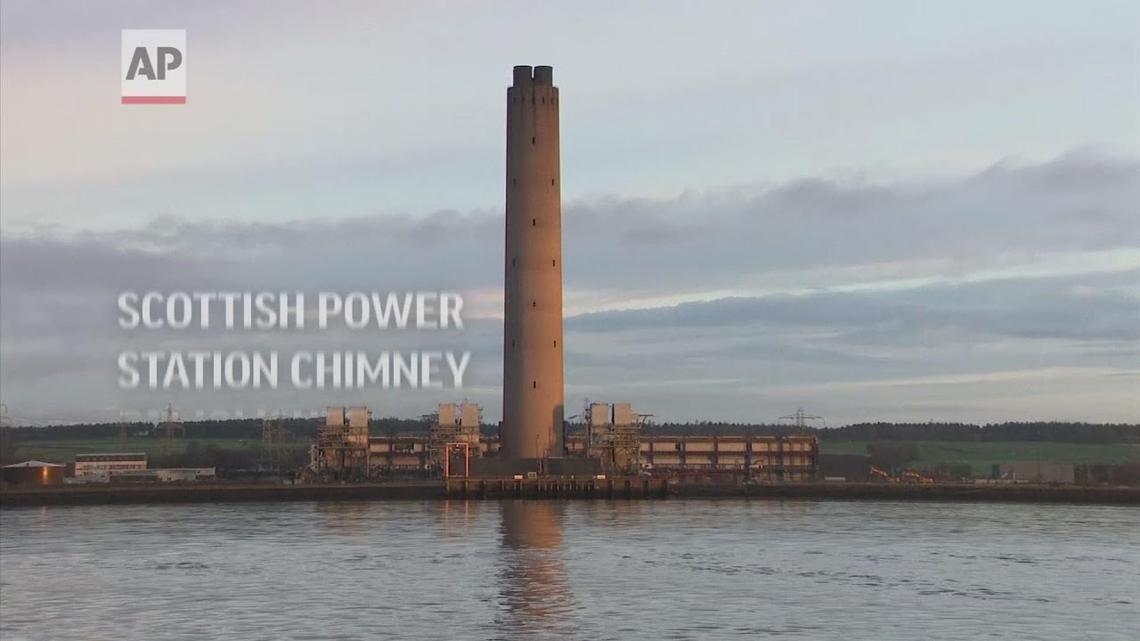 Scottish power station chimney demolished - YouTube