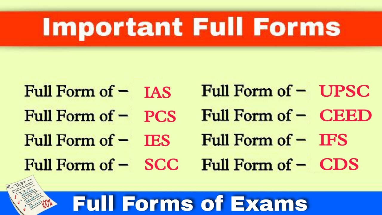Important GK Full Forms of Exams | Full form General Knowledge | Full ...