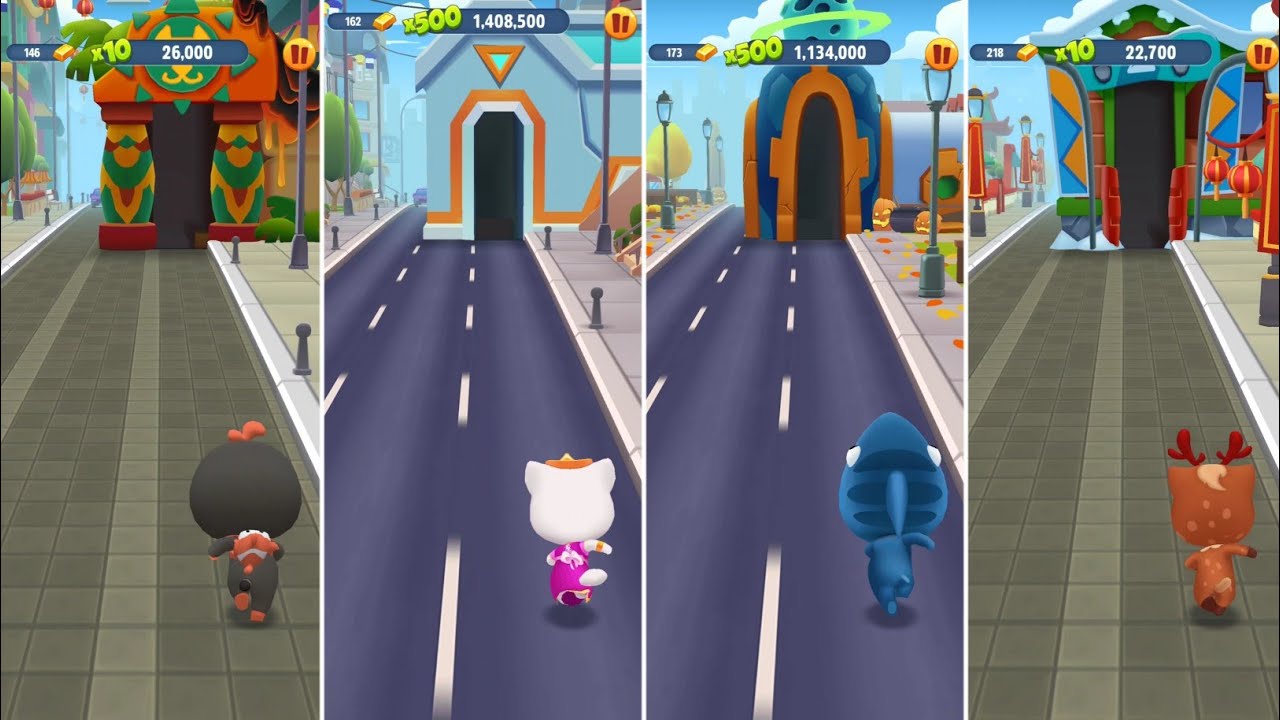 Talking Tom Gold Run Smart Penguin Tom vs Princess Angela vs Shark Hank ...