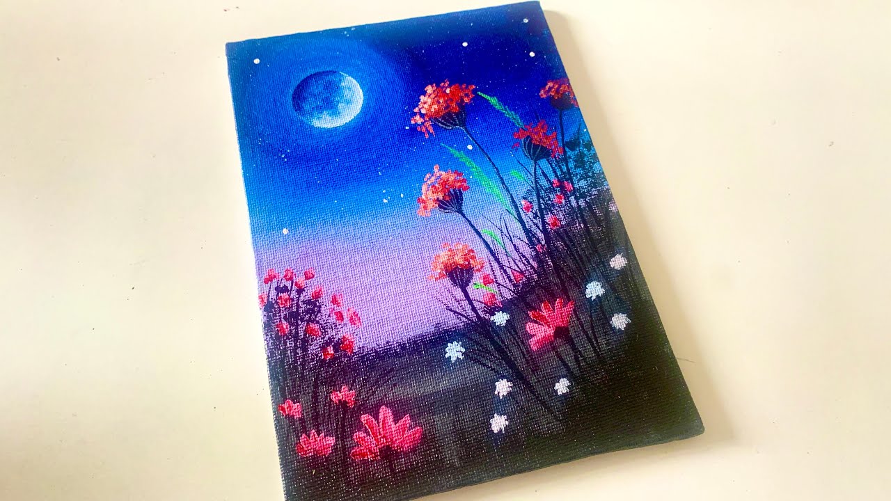 Moon Painting / Flowers Acrylic Painting Tutorial / Step by Step ...