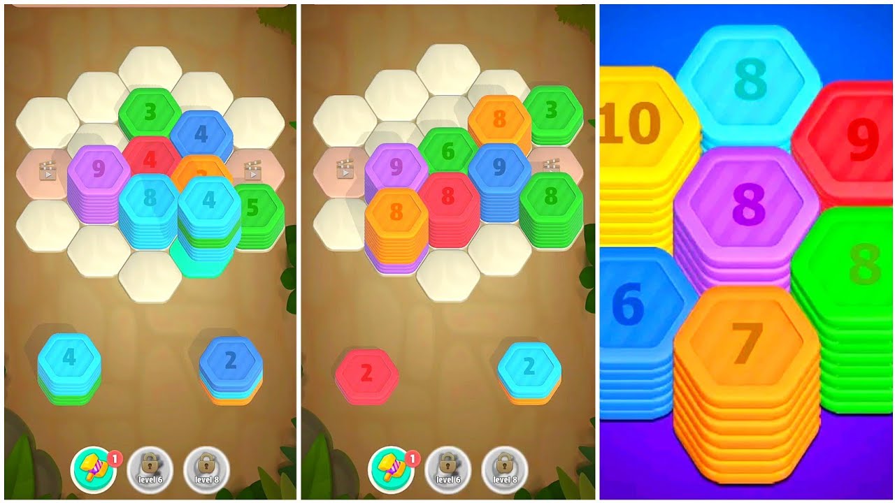 Hexa Stack Dort Puzzle Gameplay 2, Android Games ios Walkthrough Simulator Think Brain Puzzle ...