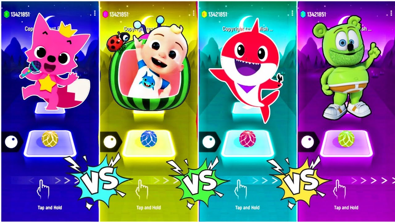 The Pinkfong - Cocomelon - Baby Shark - Gummy Bear || Tiles Hop Game 🎯 ...