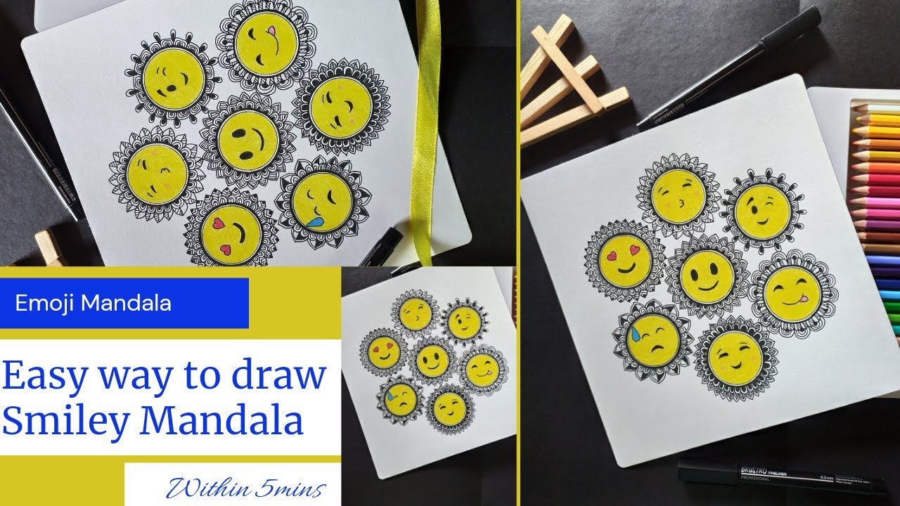 Emoji Mandala | How to Draw Smiley Mandala | Simple way to make Smiley ...