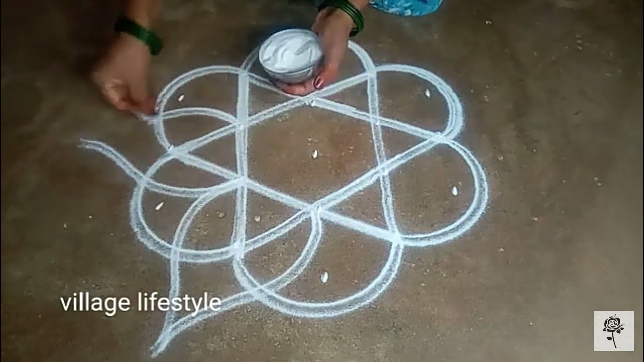 Easy rangoli simple method village lifestyle Kollam pandaga muggulu ...