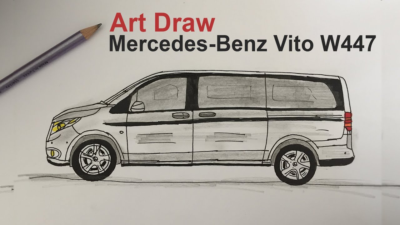 How to draw a Mercedes Benz Vito W447 Car - YouTube