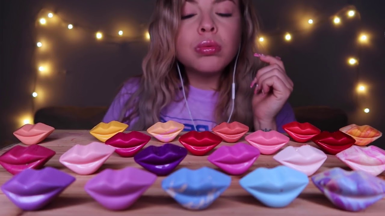 BITES ONLY: ASMR EDIBLE LIPS *STRAWBERRY, CARAMEL FILLED* CHOCOLATE ...