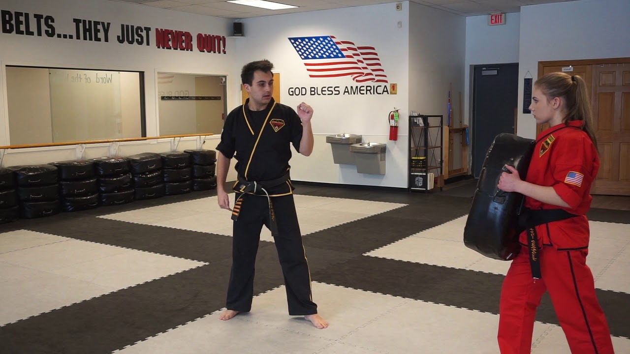 Pad Kicks Back Leg Thrust Kick & Defensive Side Kick Combo - YouTube