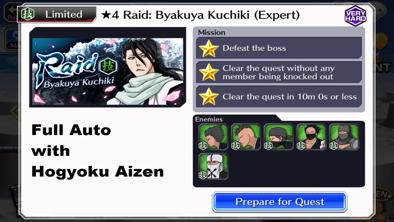 Bleach Brave Souls - 4* Byakuya Raid (Solo) - full auto with HAizen ...